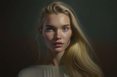 Un Retrato De Una Mujer Rubia Con Cabello Largo Y Rubio Y Una Camisa