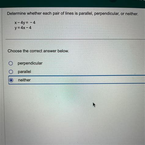 determine whether each pair of lines is parallel perpendicular or neither x 4y 4 y 4x 4
