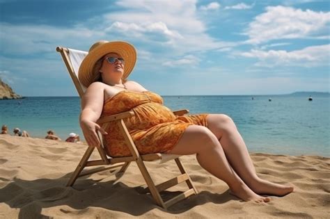 Premium AI Image A Fat Woman Enjoys Her Vacation Sitting Relaxing On