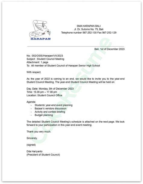 5 Contoh Surat Undangan Rapat Bahasa Inggris Struktur CakeResume