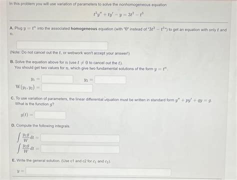 Solved In This Problem You Will Use Variation Of Parameters Chegg