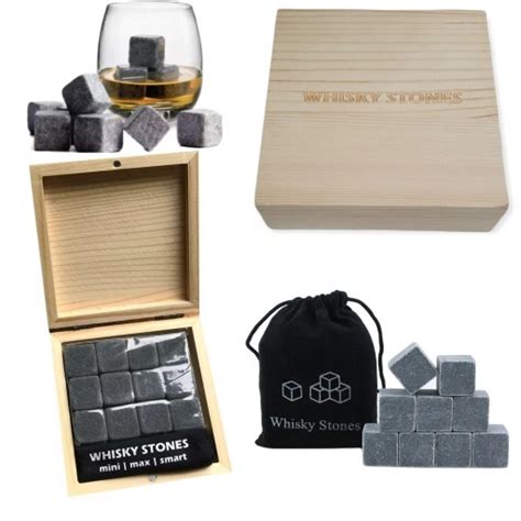 KAMIENIE Lodowe Kostki WHISKY Drewniane Opakowanie 12 Szt ZESTAW Do