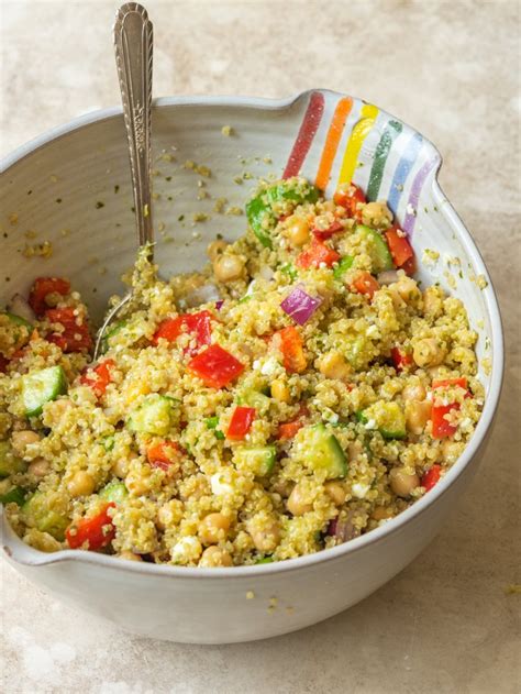 Quinoa Chickpea Salad With A Lemon Basil Vinaigrette