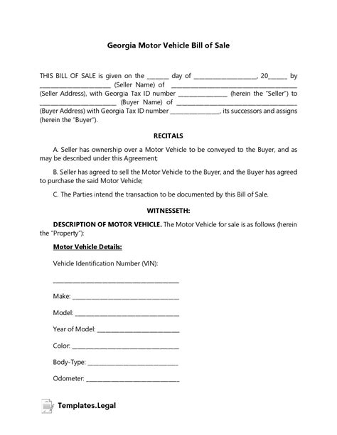 Motor Vehicle Bill Of Sale