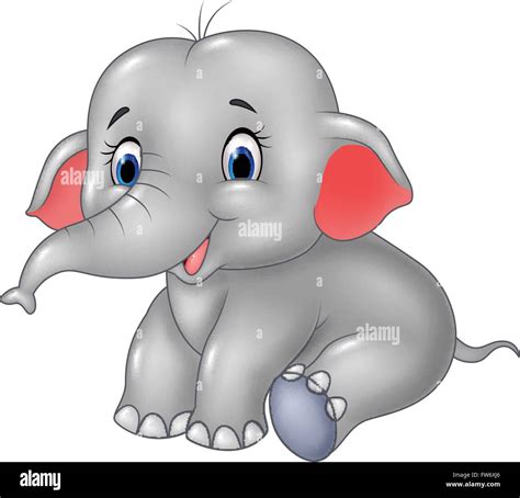 Cartoon Baby Elephant Sitting Isolated On White Background Stock Vector