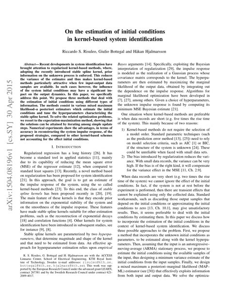 pdf on the estimation of initial conditions in kernel based system identification