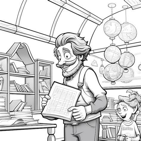 Cartoon Colorato In Classe Pagina Da Colorare Di Un Insegnante E Degli