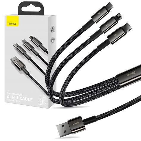 BASEUS SZYBKI KABEL 3w1 MOCNY PRZEWÓD USB USB C Lightning micro USB 1