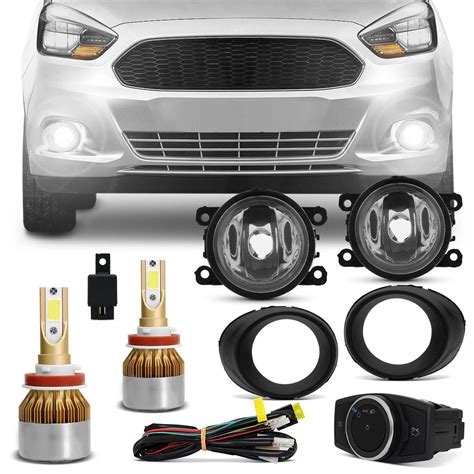 Kit Farol De Milha Ford Ka 2015 2016 2017 Aro Preto Neblina Auxiliar