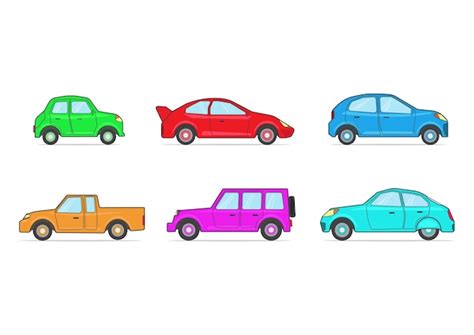 Conjunto De Coches De Dibujos Animados De Vista Lateral Vector Premium