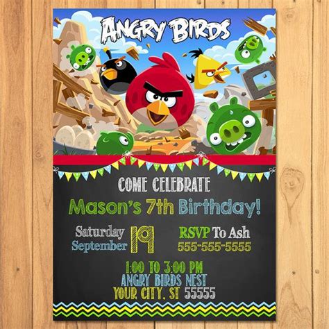 Angry Birds Invitation Chalkboard Angry Birds Birthday Angry Birds