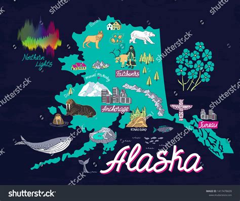 Mapa Ilustrado De Alaska Estados Unidos Vector De Stock Libre De