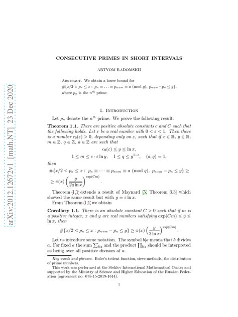 consecutive primes in short intervals artyom radomskii proc steklov institute maynard