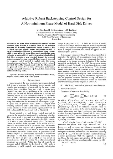 pdf adaptive robust backstepping control design for a non minimum phase model of hard disk drives