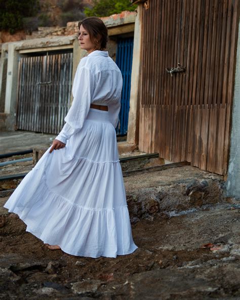 Falda Ibicenca Blanca Larga Serena Nekai Moda Ibiza Boho Sostenible