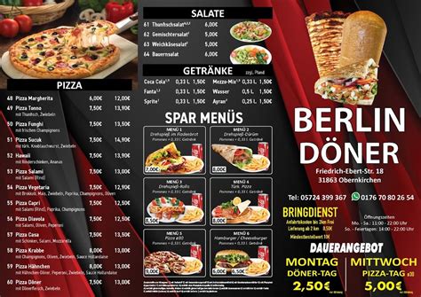 Speisekarte von Berlin Döner Obernkirchen restaurant Obernkirchen