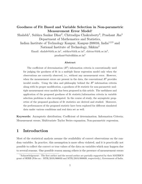 pdf goodness of fit based and variable selection in non parametric measurement error model