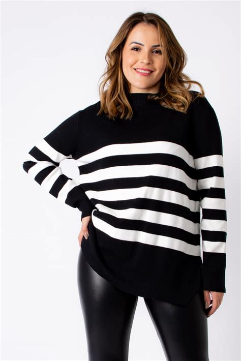 Blusas e Blusões Blusa Listrada em Modal Iria Versátil Acessórios