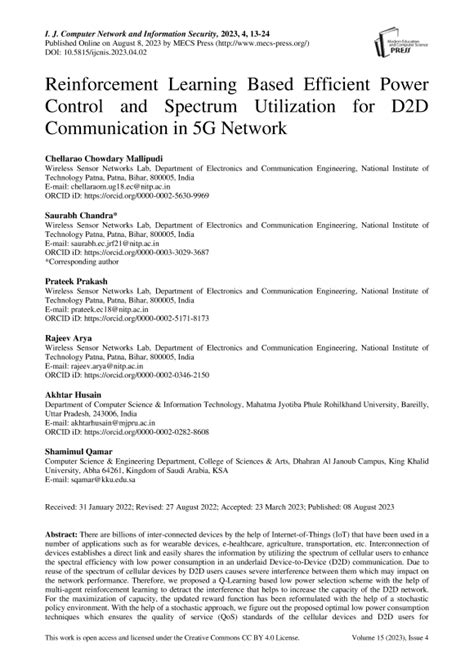 reinforcement learning based efficient power control and spectrum utilization for d2d