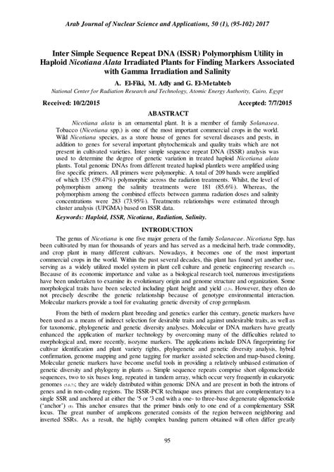 pdf inter simple sequence repeat dna issr polymorphism utility in haploid nicotiana alata