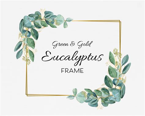 Gold Frame Eucalyptus Clipart Wreath Png Rectangle Frame Etsy UK