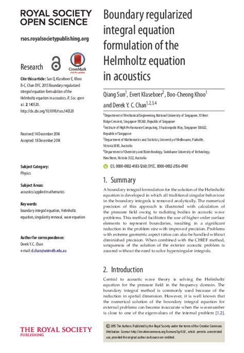 pdf boundary regularized integral equation formulation of the helmholtz equation in acoustics