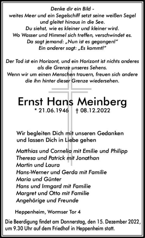 Traueranzeigen Von Ernst Hans Meinberg Vrm Trauer De
