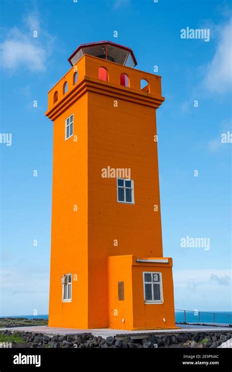 Lighthouse Of Svortuloft In Snaefellsnes Peninsula In Iceland Stock