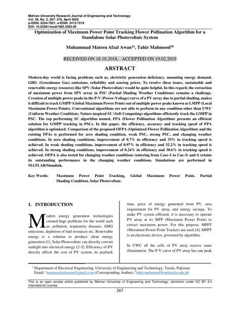 pdf optimization of maximum power point tracking flower pollination algorithm for a standalone
