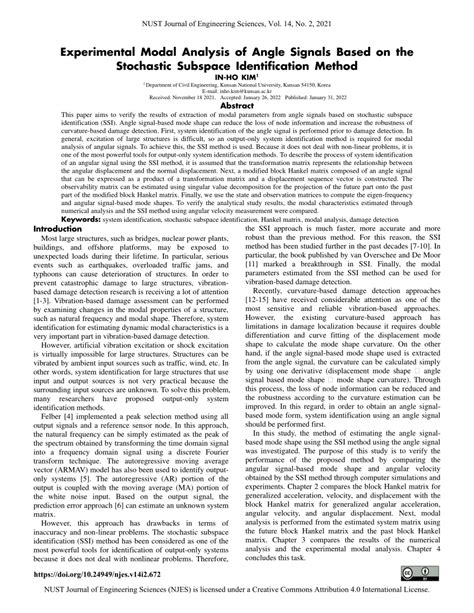 pdf experimental modal analysis of angle signals based on the stochastic subspace