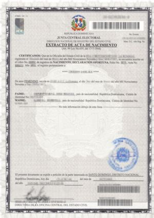 Traducción jurada Certificado de nacimiento de la Republica Dominicana