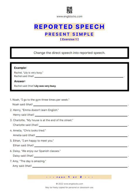 Reported Speech Present Simple Exercise 1 ESL Worksheets