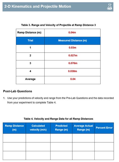 solved 2 d kinematics and projectile motion pre lab