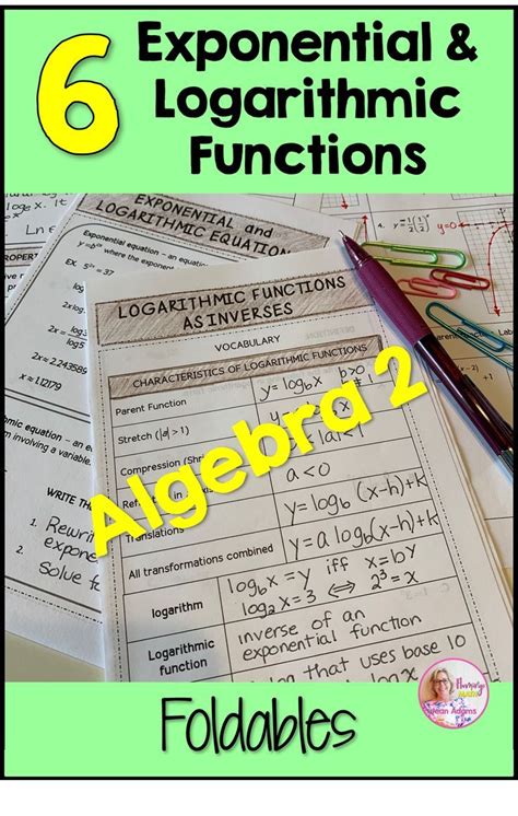 exponential and logarithmic functions foldables™ algebra 2 unit 7 exponential smart board