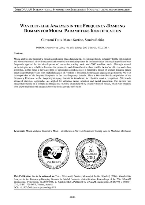 pdf wavelet like analysis in the frequency damping domain for modal parameters identification