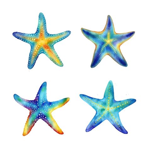Coleção de pintura em aquarela de estrela do mar Vetor Premium