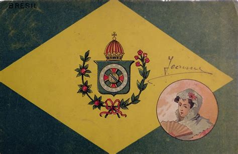 Bandeira do Brasil e Brasão Família Imperial Postal Antigo Lenach