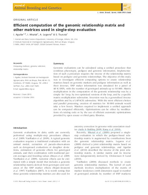 pdf efficient computation of the genomic relationship matrix and other matrices used in single