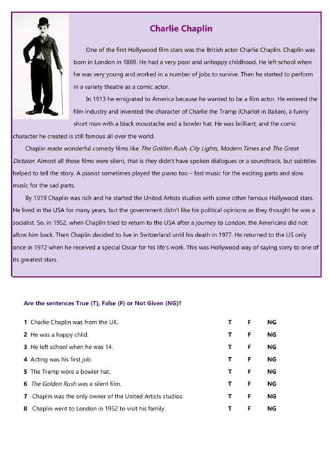 Reading Worksheet Intermediate