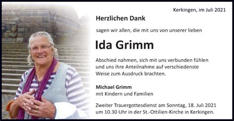 Traueranzeigen Von Ida Grimm OstalbTrauer