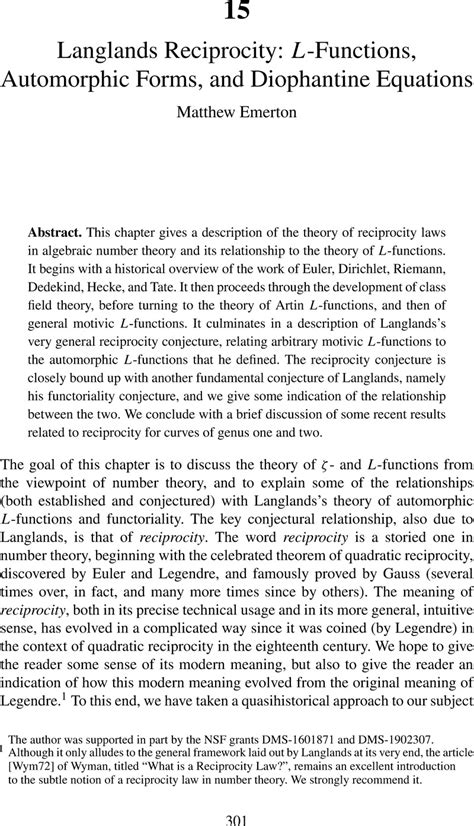 langlands reciprocity l functions automorphic forms and diophantine equations chapter 15