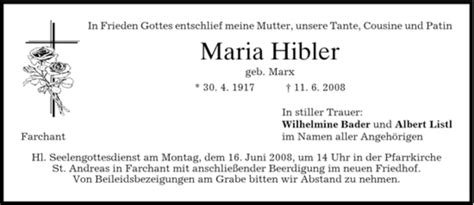 Traueranzeigen Von Maria Hibler Trauer Merkur De