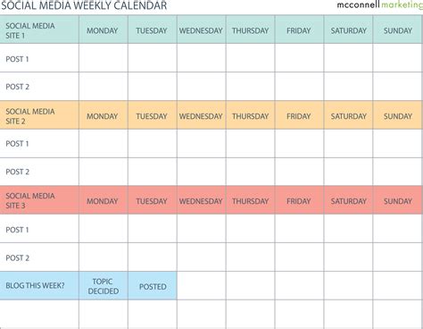 Blank Weekly Calendar Template Social Media Png