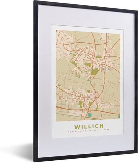 Fotolijst Incl Poster Willich Kaart Vintage Stadskaart