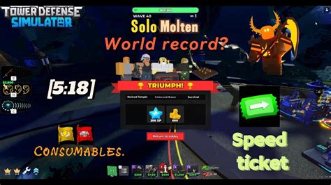 05 18 SOLO MOLTEN SPEEDRUN WORLD RECORD Tower Defense Simulator