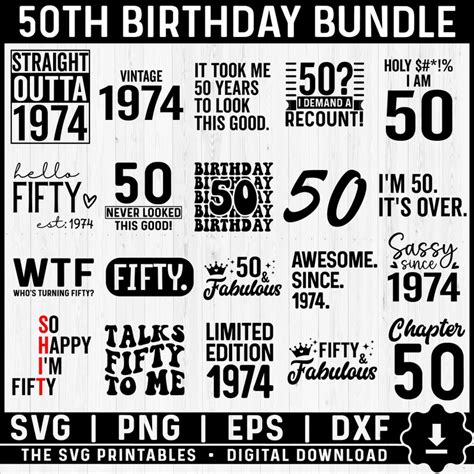 50th Birthday SVG Bundle PNG Fifty Birthday Svg 50th Birthday 1974