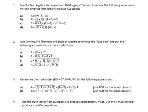 solved 1 use boolean algebra techniques and de morgan s