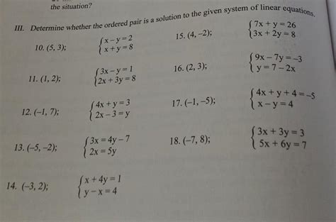 determine whether the ordered pair is a solution to the given system of linear equations