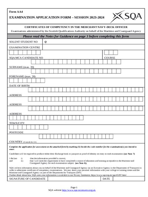 Sqa Deck Officer Exam Application Doc Template Pdffiller