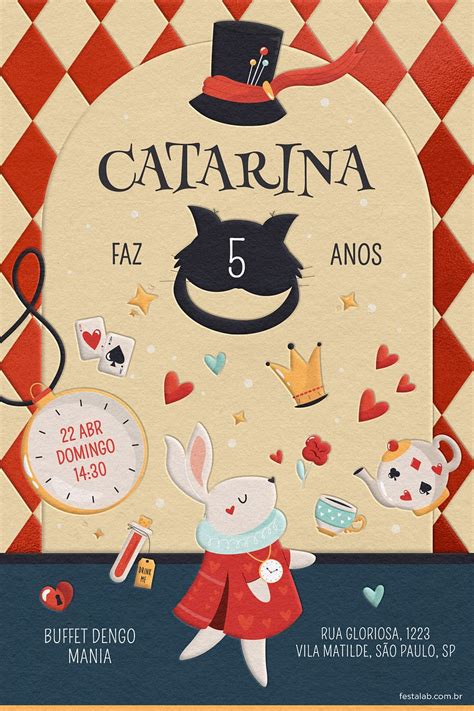 Convite Alice No País Das Maravilhas para Editar Grátis